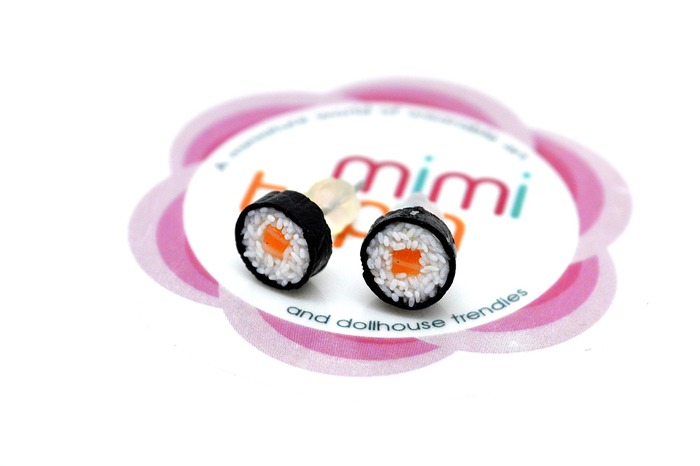 Sushi earrings , polymer clay fimo miniature fake food earrings ...